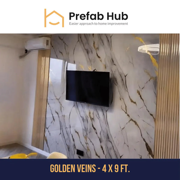 PVC Marble Sheet Panels - Golden Veins – Prefab Hub
