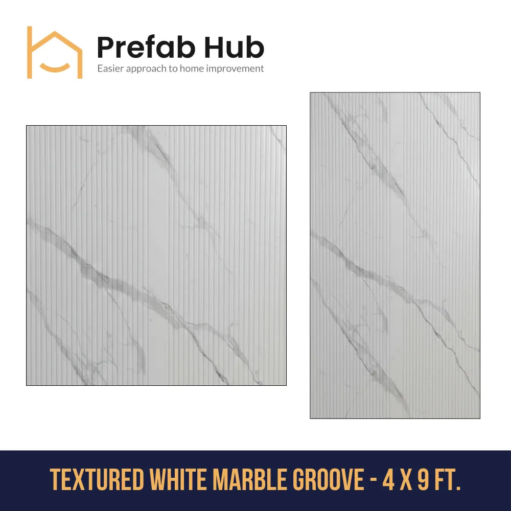 PVC Marble Sheet Panels – Textured White Marble Groove – Prefab Hub