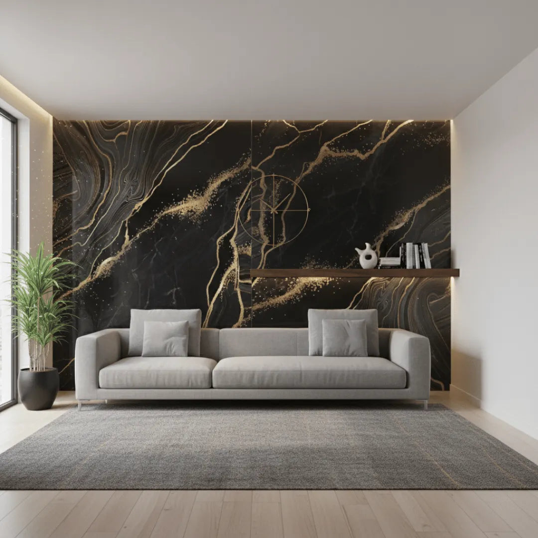 PVC Marble Sheet Panels – Black Galaxy Gold – Prefab Hub
